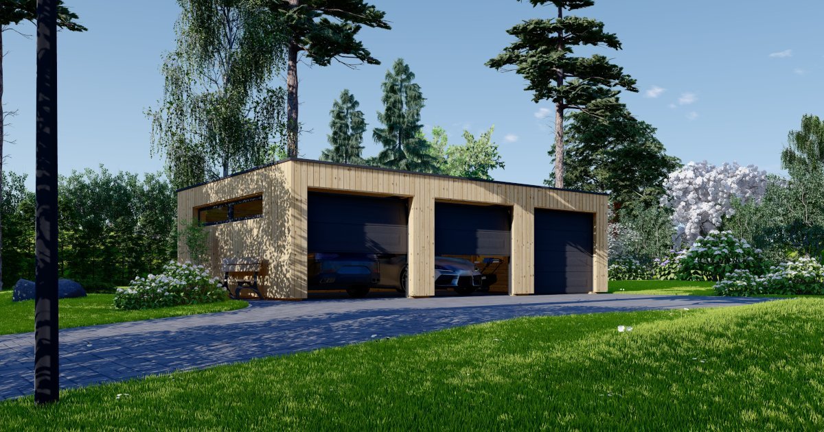 Triple wooden garages for 3 vehicles from Quick-garden.co.uk
