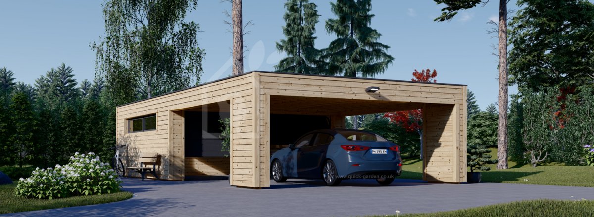 Double Wooden Garage SILVIA F (34 mm + cladding), 6x6 m (20'x20'), With ...