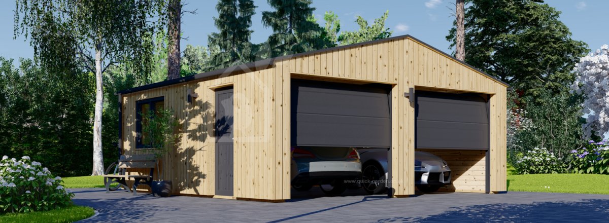 Double Wooden Garage SILVIA DUO (34 mm + Cladding), 6x6 m (20'x20'), 36 m²