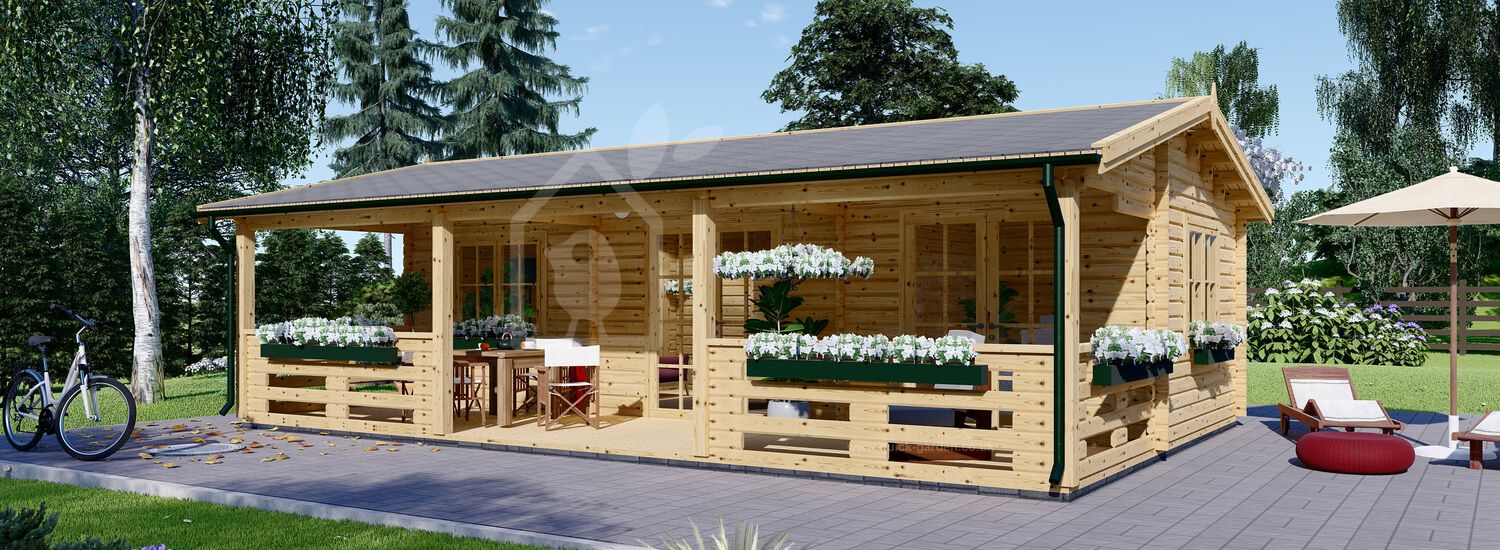 Log Cabin AMELIA (44 mm), 9x6 m (30'x20'), 32 m² With 20 m² Terrace