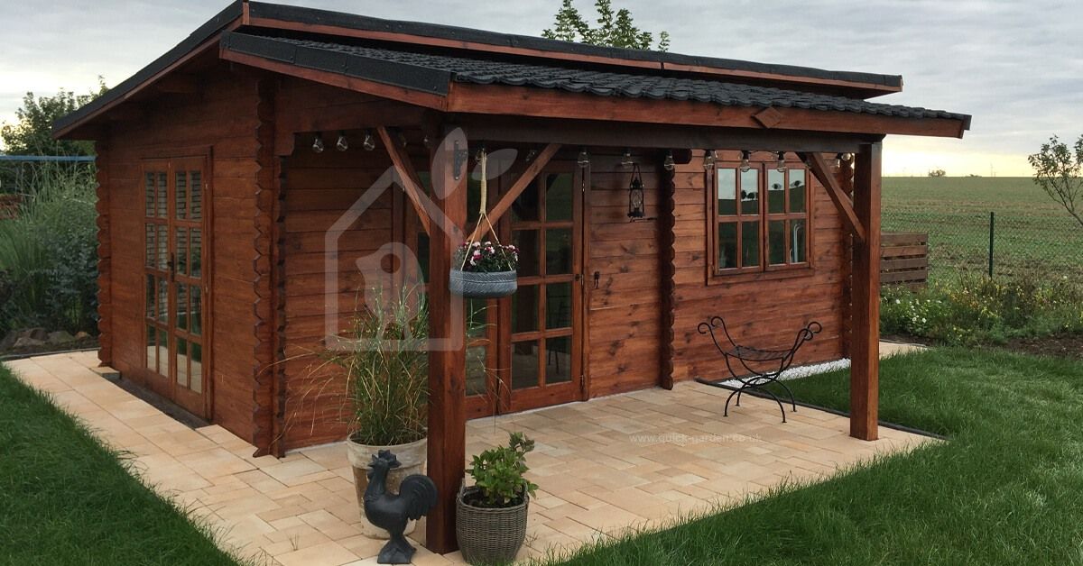 Garden Log Cabin HELEN (44 mm), 6x6 m, 24 m² With 12.5 m² Terrace