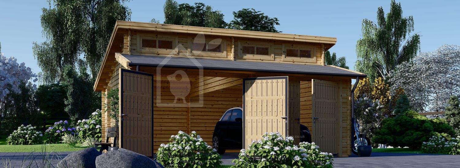 Double Wooden Garage TWIN (44 mm), 6x6 m (20'x20')