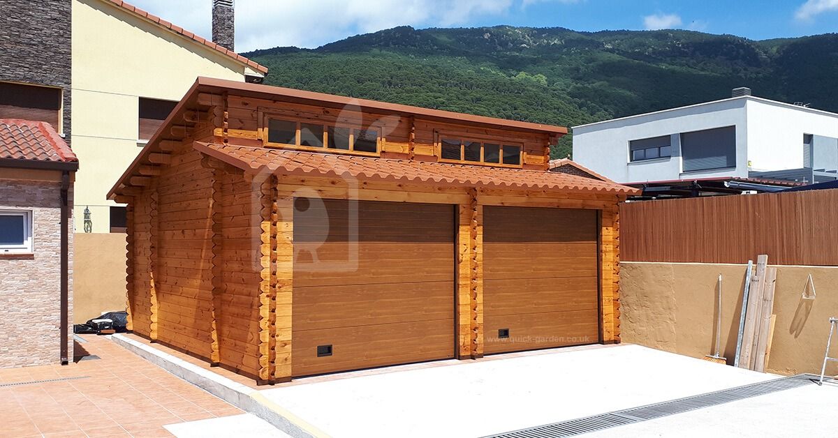 Double Wooden Garage TWIN DUO (44 mm), 6x6 m (20'x20'), 36 m²