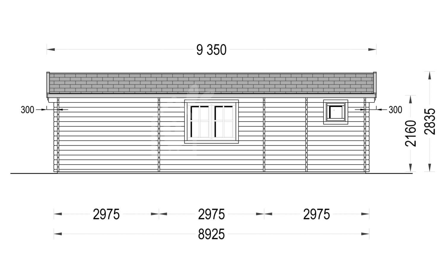 Log Cabin AMELIA (44 mm), 9x6 m (30'x20'), 32 m² With 20 m² Terrace