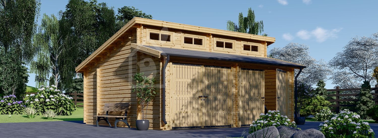 Double Wooden Garage TWIN (44 mm), 6x6 m (20'x20')