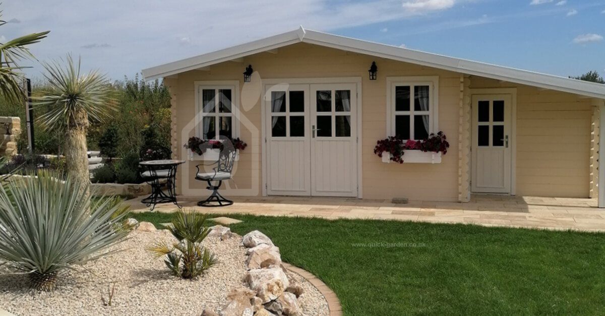 Log Cabin CLARA With Shed Attached (44 mm), 7x4 m (23'x13'), 28 m²