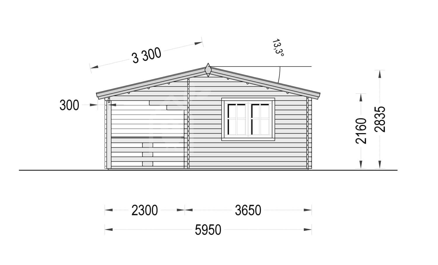 Log Cabin AMELIA (44 mm), 9x6 m (30'x20'), 32 m² With 20 m² Terrace