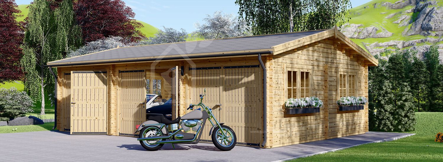Triple Wooden Garage TRIO (44 mm), 9x6 m (30'x20')