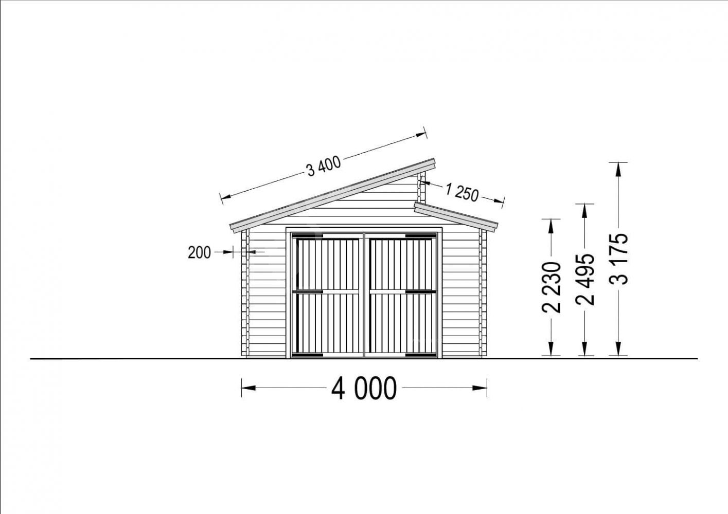 Single Wooden Garage TWIN 4m x 6m (13x20 ft) 44 mm