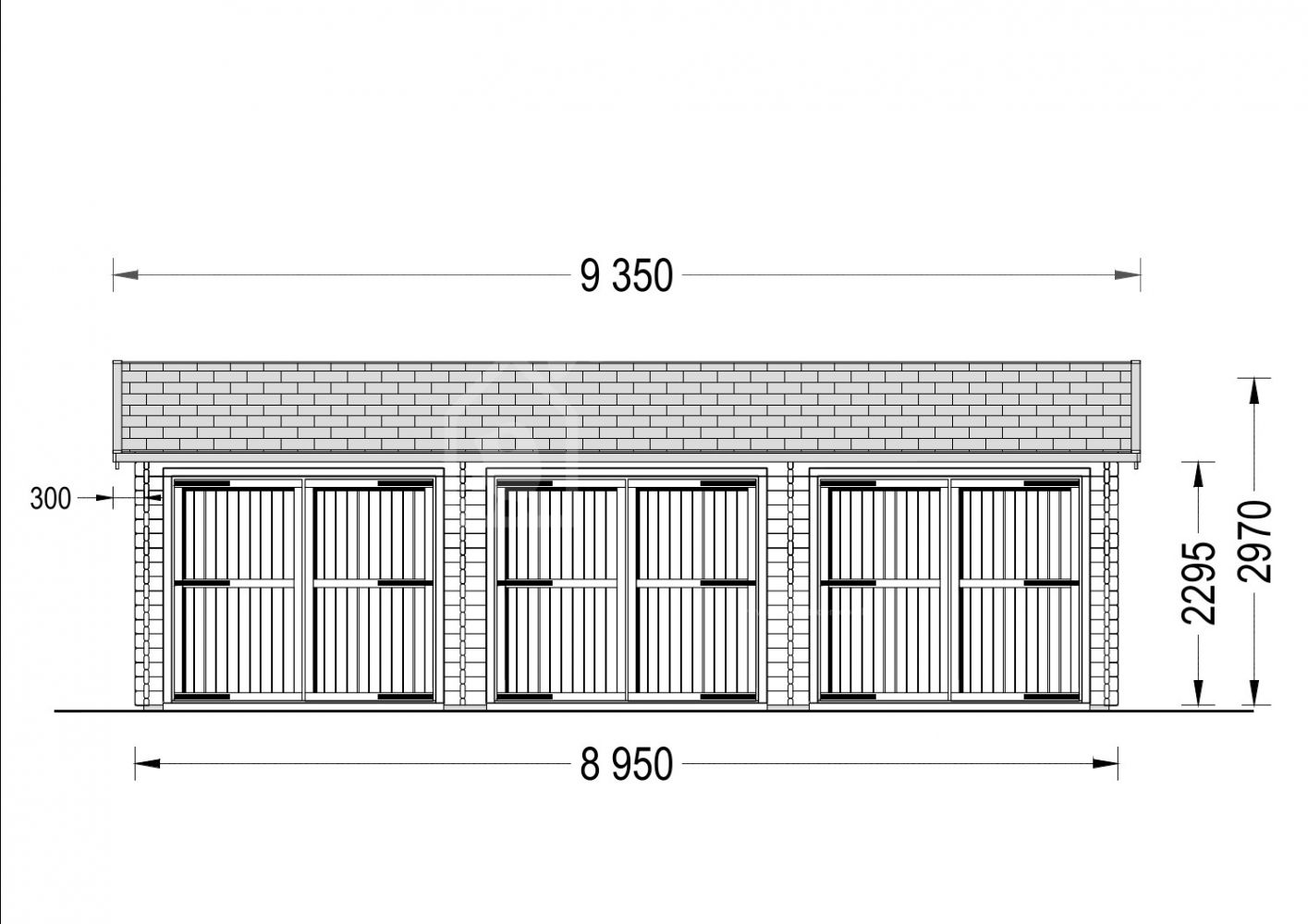 Triple Wooden Garage TRIO (44 mm), 9x6 m (30'x20')