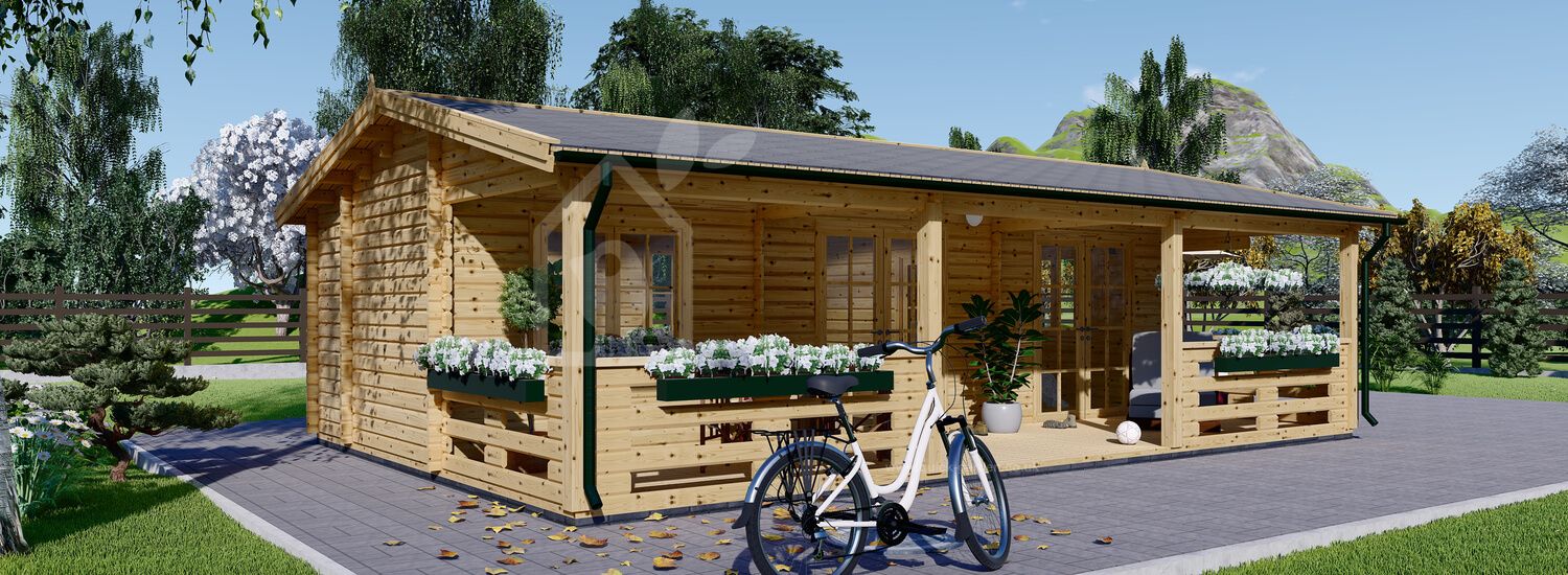 Log Cabin AMELIA (44 mm), 9x6 m (30'x20'), 32 m² With 20 m² Terrace