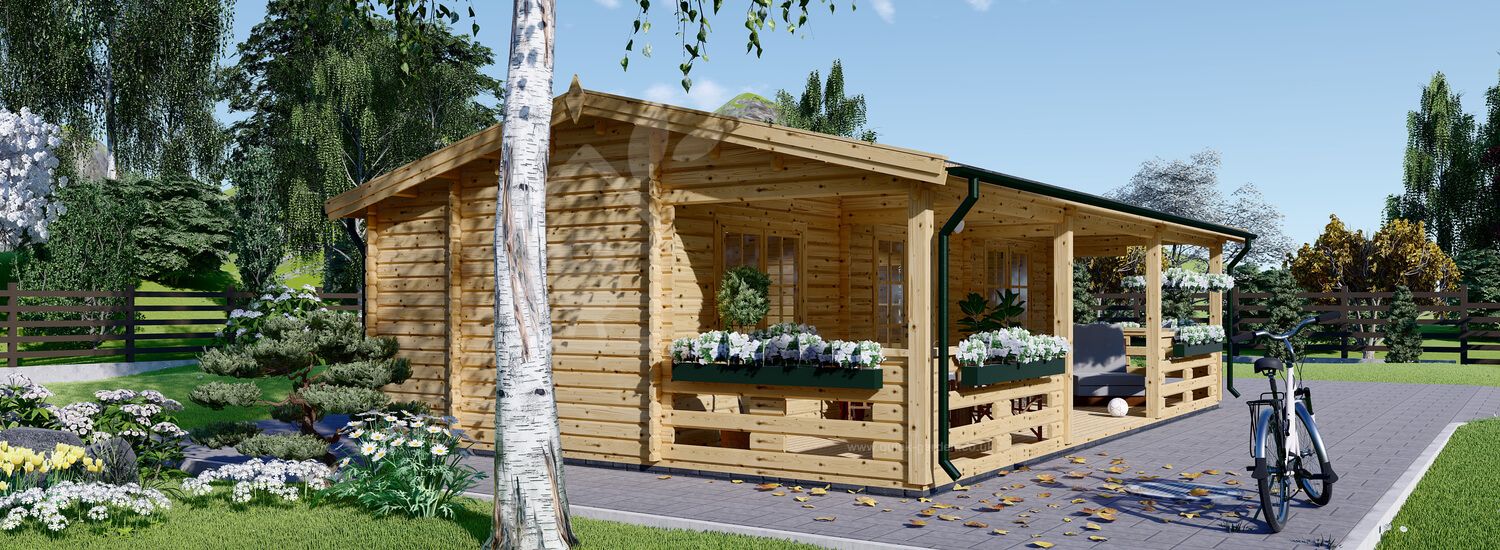 Log Cabin AMELIA (44 mm), 9x6 m (30'x20'), 32 m² With 20 m² Terrace